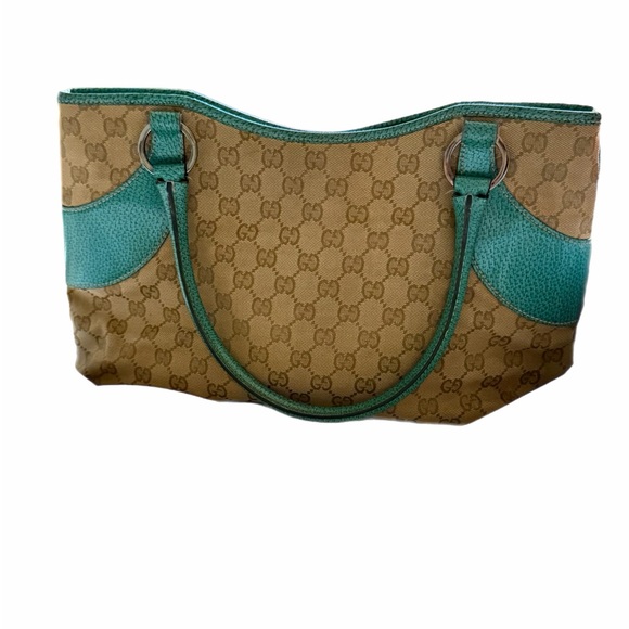 Gucci | Bags | Gucci Tan And Teal Shoulder Bag | Poshmark